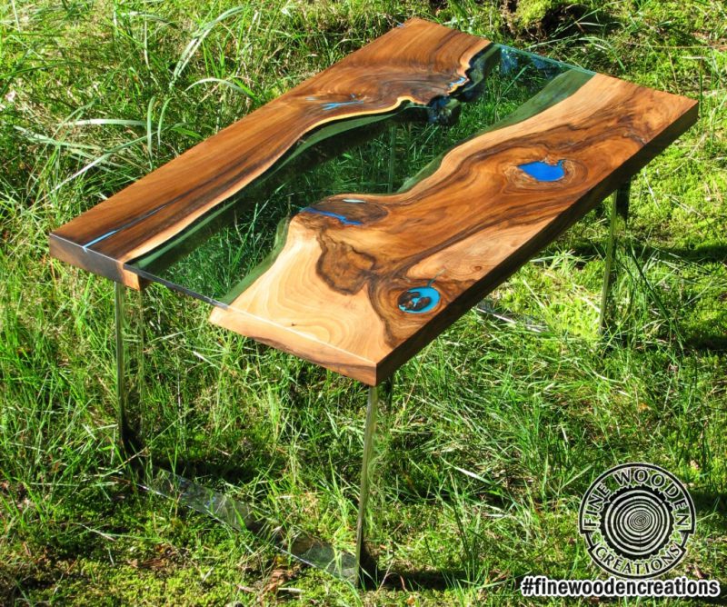 Live edge river coffee table „Blue Hole” - glowing in the dark with ...